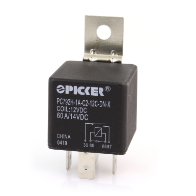 Picker PC792H-1A-C2-12C-DN-X Mini ISO Relay, 12V, SPST, 60A | Waytek